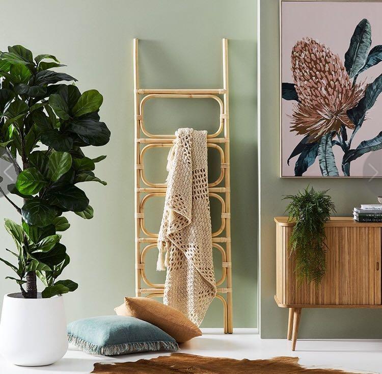 Accent Wall Decor Leaning Ladder Shelf Rattan Ladder Shelf Leaning ...