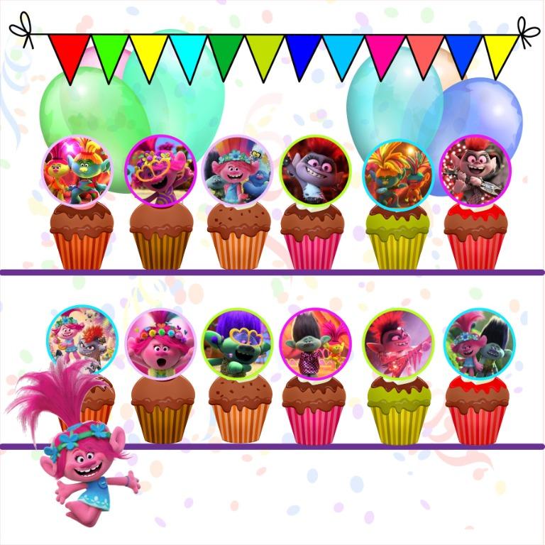 Trolls World Tour Cake Topper, Cake Topper, Birthday Cake, Cupcake ...