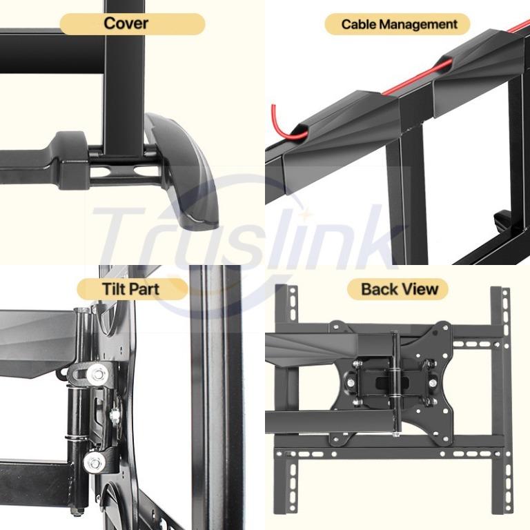 90CM Long Arm 180° Swivel 90 Degree To Wall For 60'' And Below TVs 12 ...