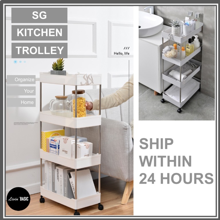 Multi Purpose 4-Tier Kitchen Trolley Cart with Wheels Shelf Rack Heavy ...