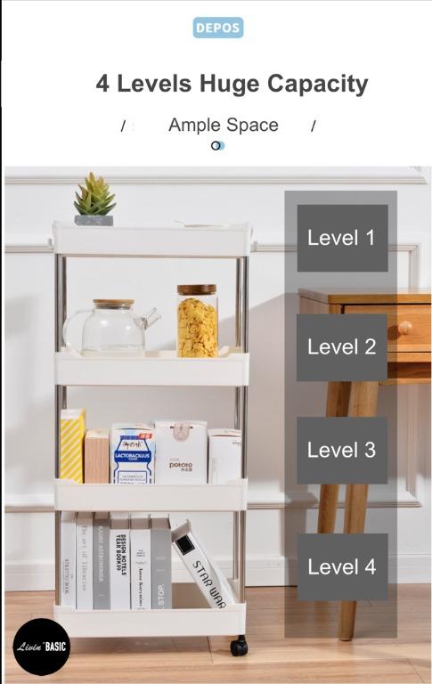 Multi Purpose 4-Tier Kitchen Trolley Cart with Wheels Shelf Rack Heavy ...