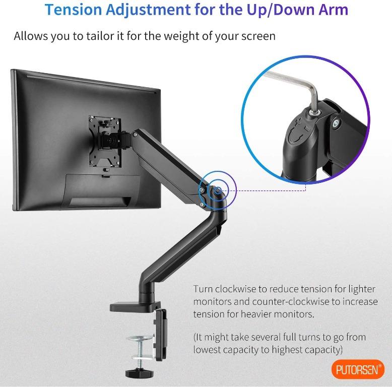 X082 PUTORSEN® PC Monitor Arm - Aluminum Ergonomic Height-Assisted Full ...