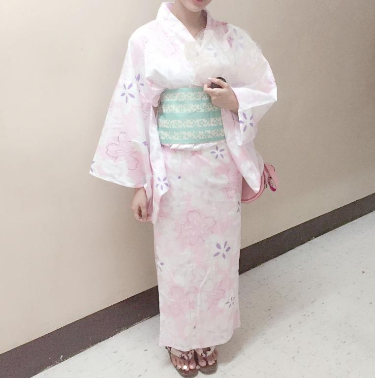 Sakura Pastel Pink Floral Yukata Set with Obi Accessories and Geta ...