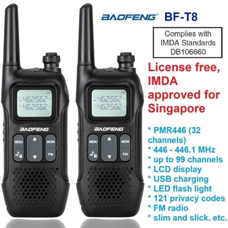 IMDA approved license free Baofeng BF-T8 PMR446 (446.0 MHz - 446.1 MHz ...