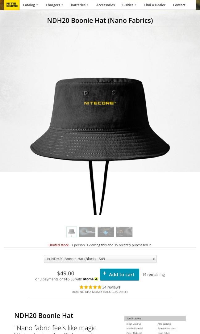 Nitecore NDH20 Boonie Hat (Nano Fabric), Men's Fashion, Watches ...