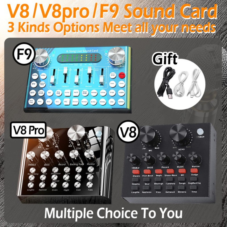 V8/V8 pro/F9 Sound Card Audio USB Headset Microphone Webcast Live Sound ...