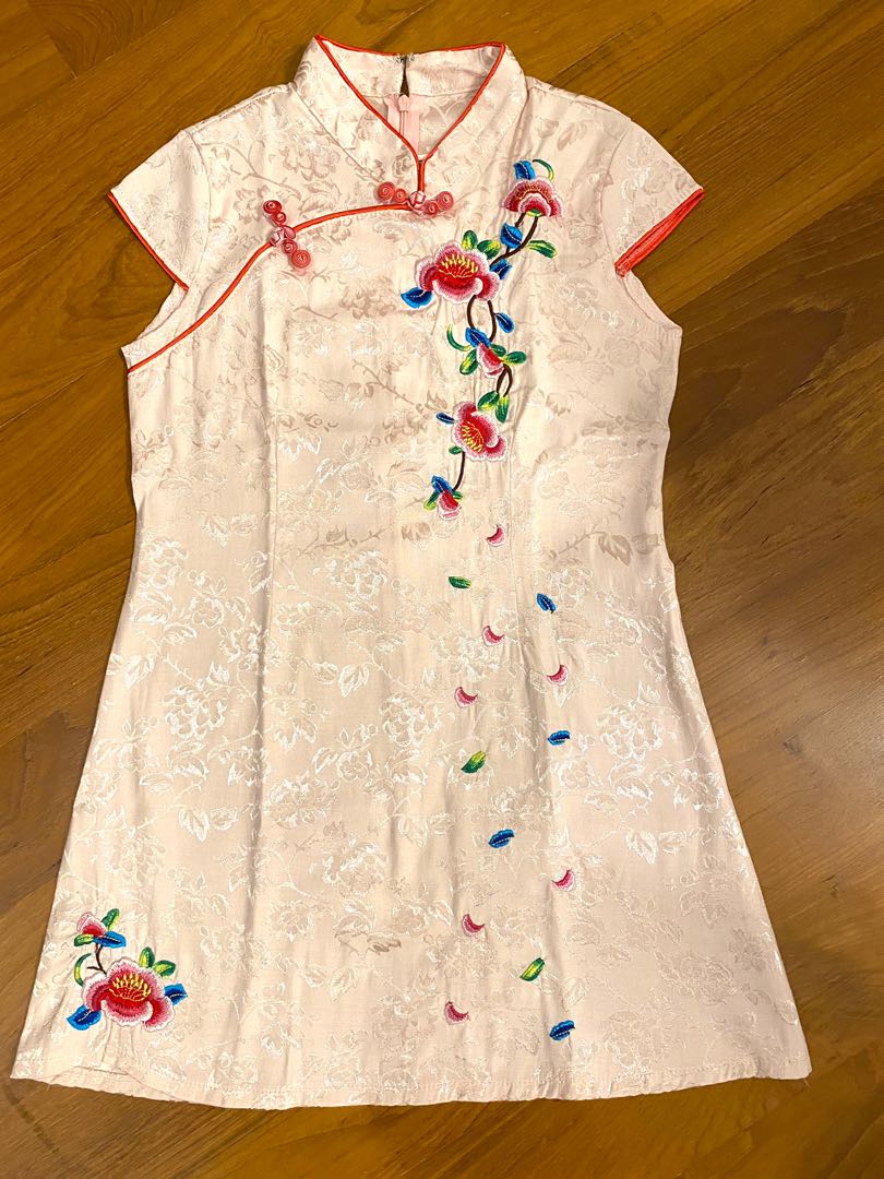 Kids girl CNY Pink Floral Embroidery Cheongsam Qipao Oriental dress ...