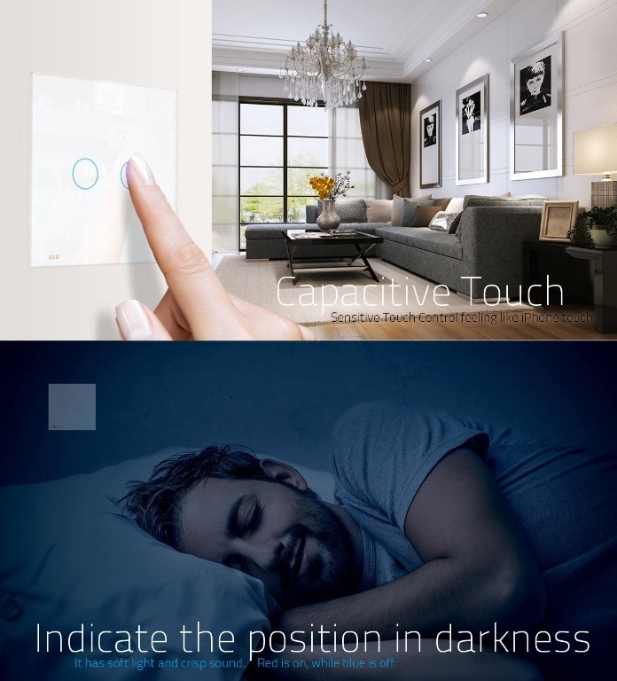 LIVOLO Touch Light Switch White with LED Indicator with Tempered Glass ...