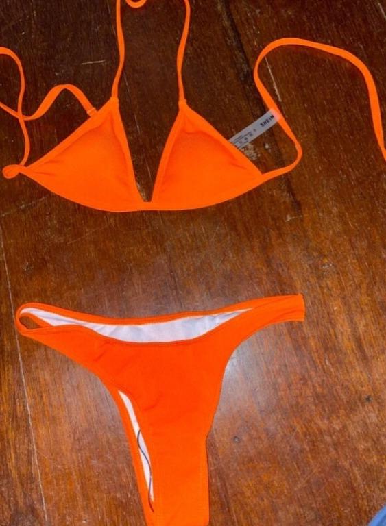 Neon Orange String Triangle Bikini, Women's Fashion, Swimwear, Bikinis ...