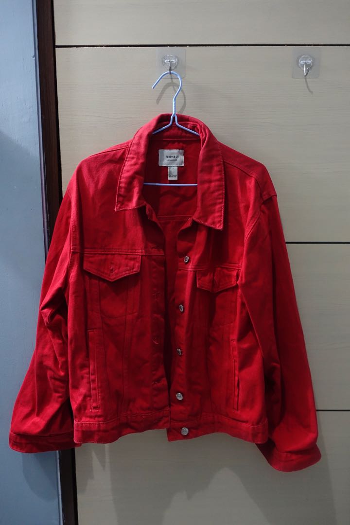 Red Jacket Jeans / Jaket Jeans Merah, Fesyen Wanita, Pakaian Wanita ...