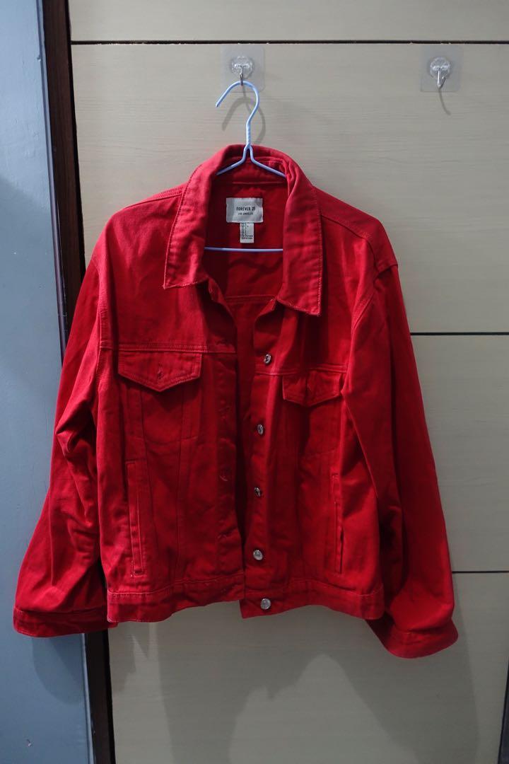 Red Jacket Jeans / Jaket Jeans Merah, Fesyen Wanita, Pakaian Wanita ...