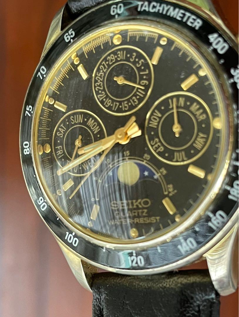 Seiko 5Y39-7010 36mm Rare Gold Tone Moonphase, Men's Fashion, Watches ...