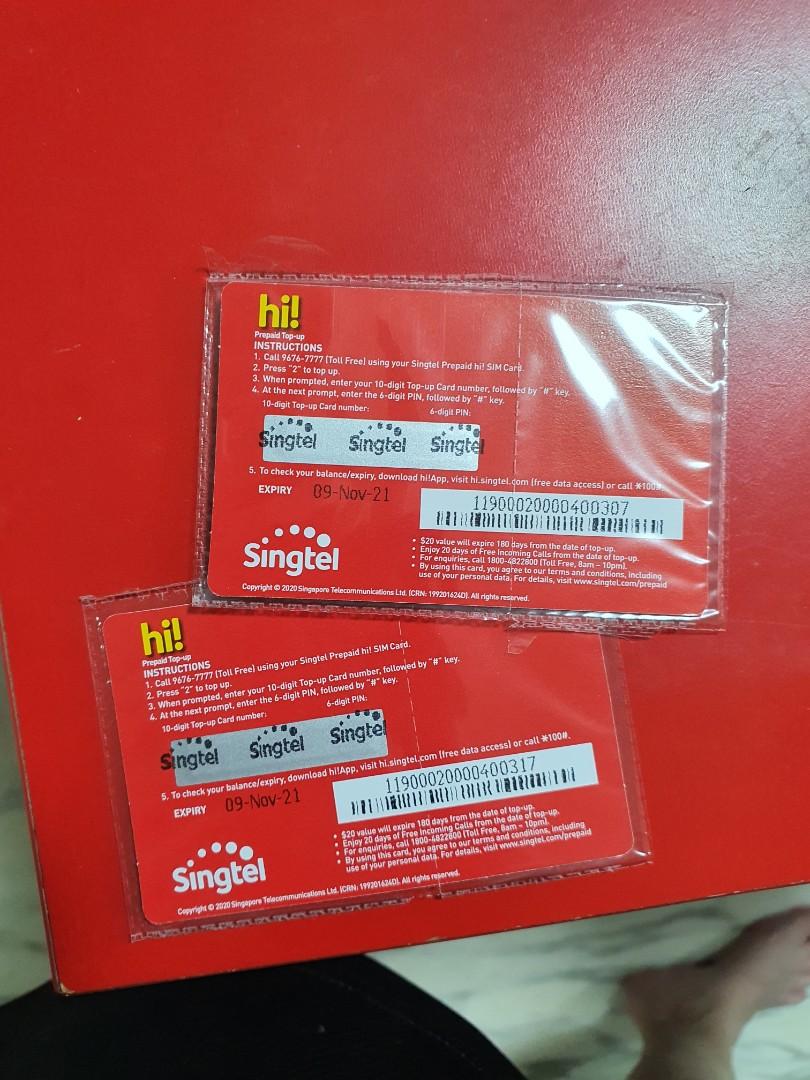 Singtel Hi! Prepaid Top Up Card $20, Mobile Phones & Gadgets, Mobile ...