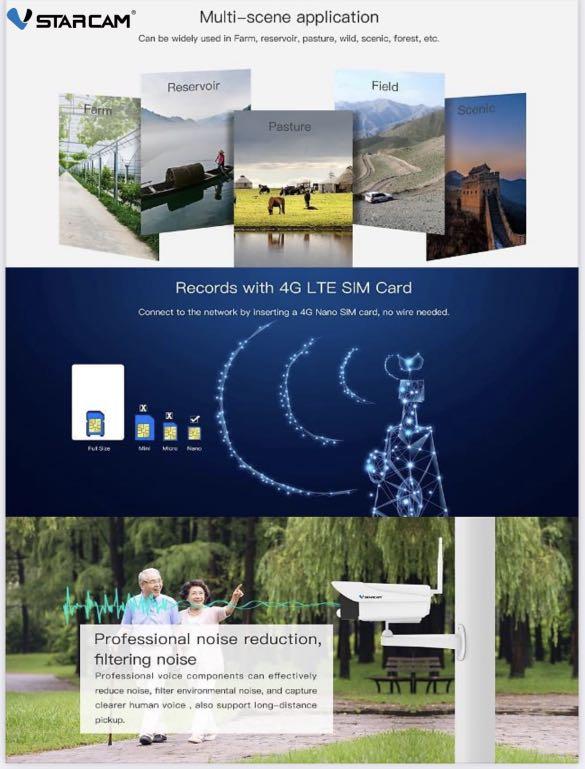 Vstarcam 4G Solar IP Camera [4G Sim Card Slot Wireless CCTV, 12V 60W ...