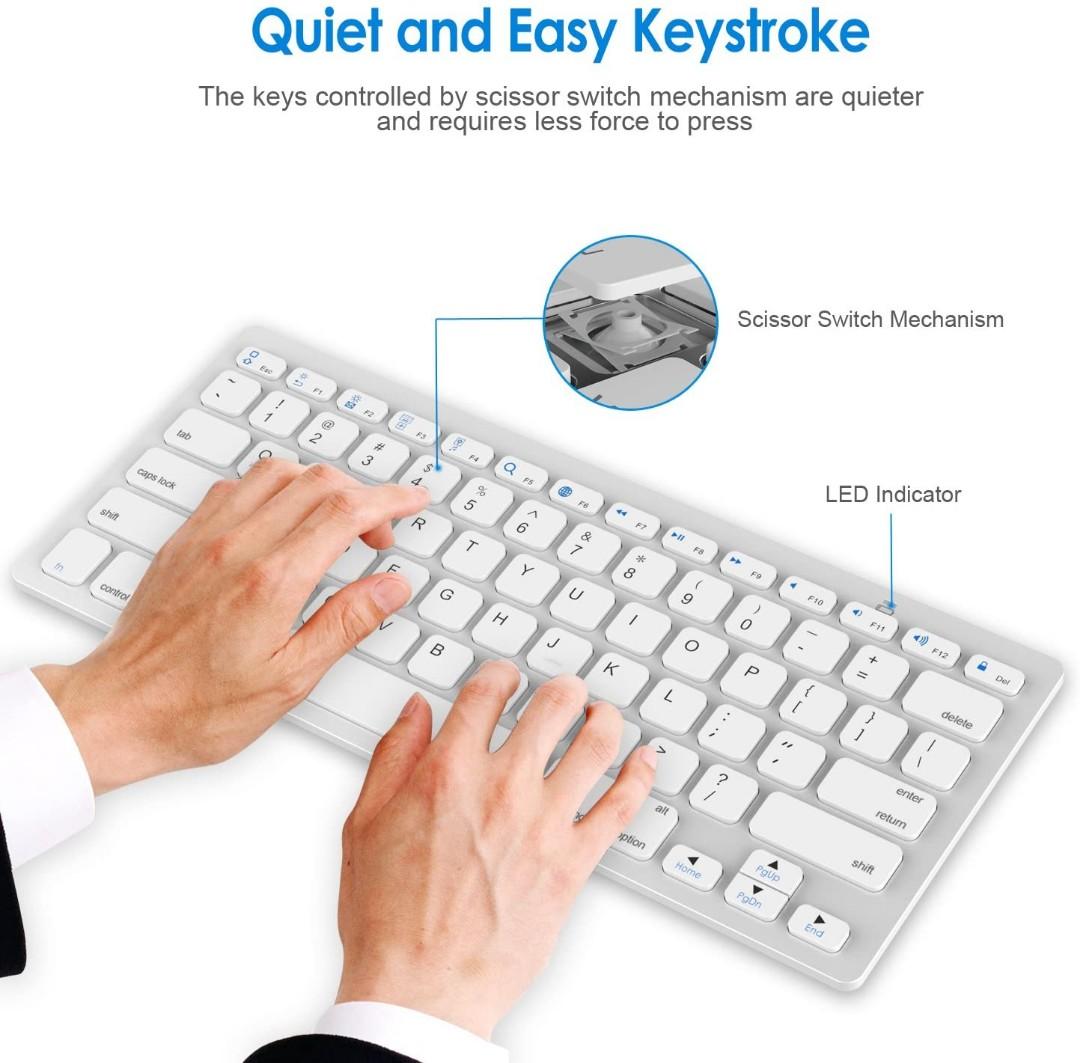 JETech 2156- Universal Bluetooth Wireless Keyboard, Portable, White ...