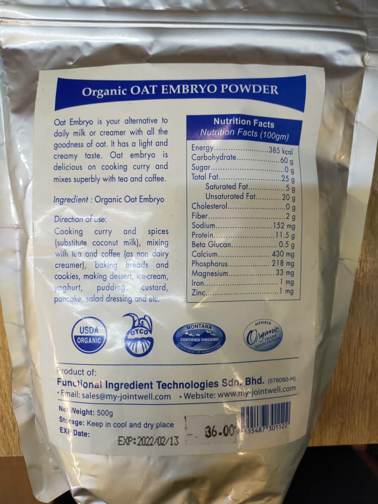 Organic oat embryo powder, Health & Nutrition, Health Supplements ...