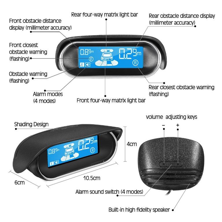 TVIRD Car Parking Sensor Kit with LED Display 8 Rear Front View Reverse ...