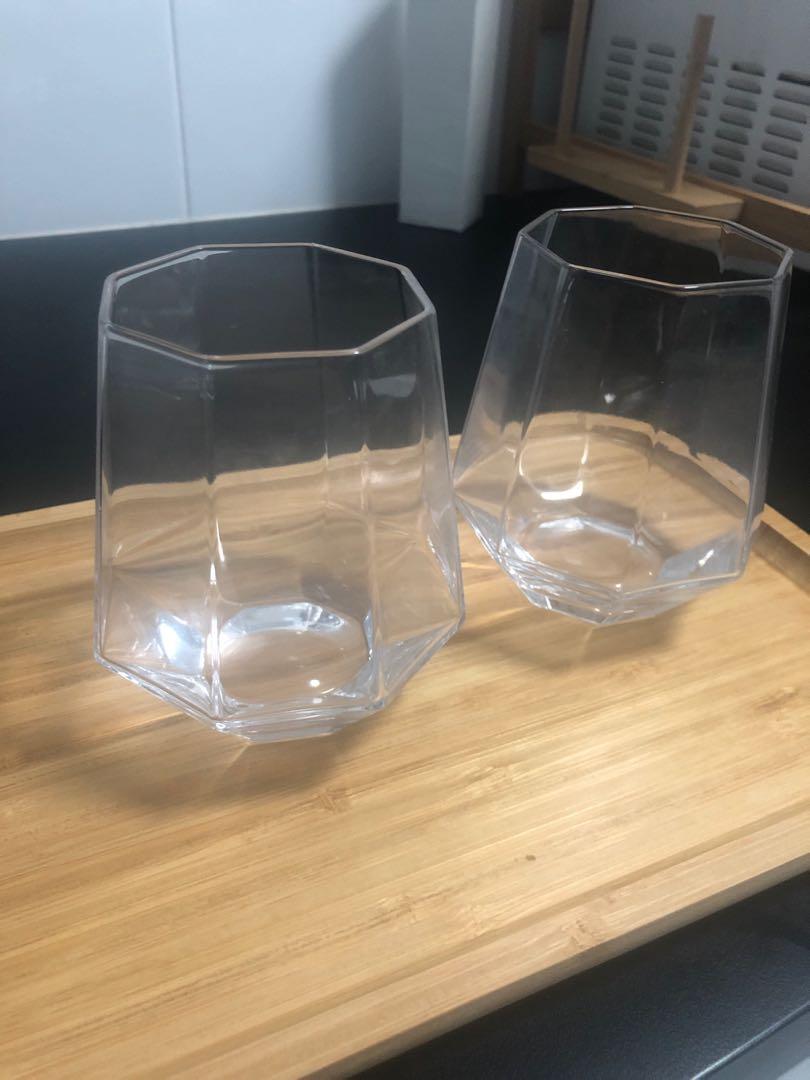 Geometric glass x 4 / glassware/ cups /drinking glass / serving glass ...