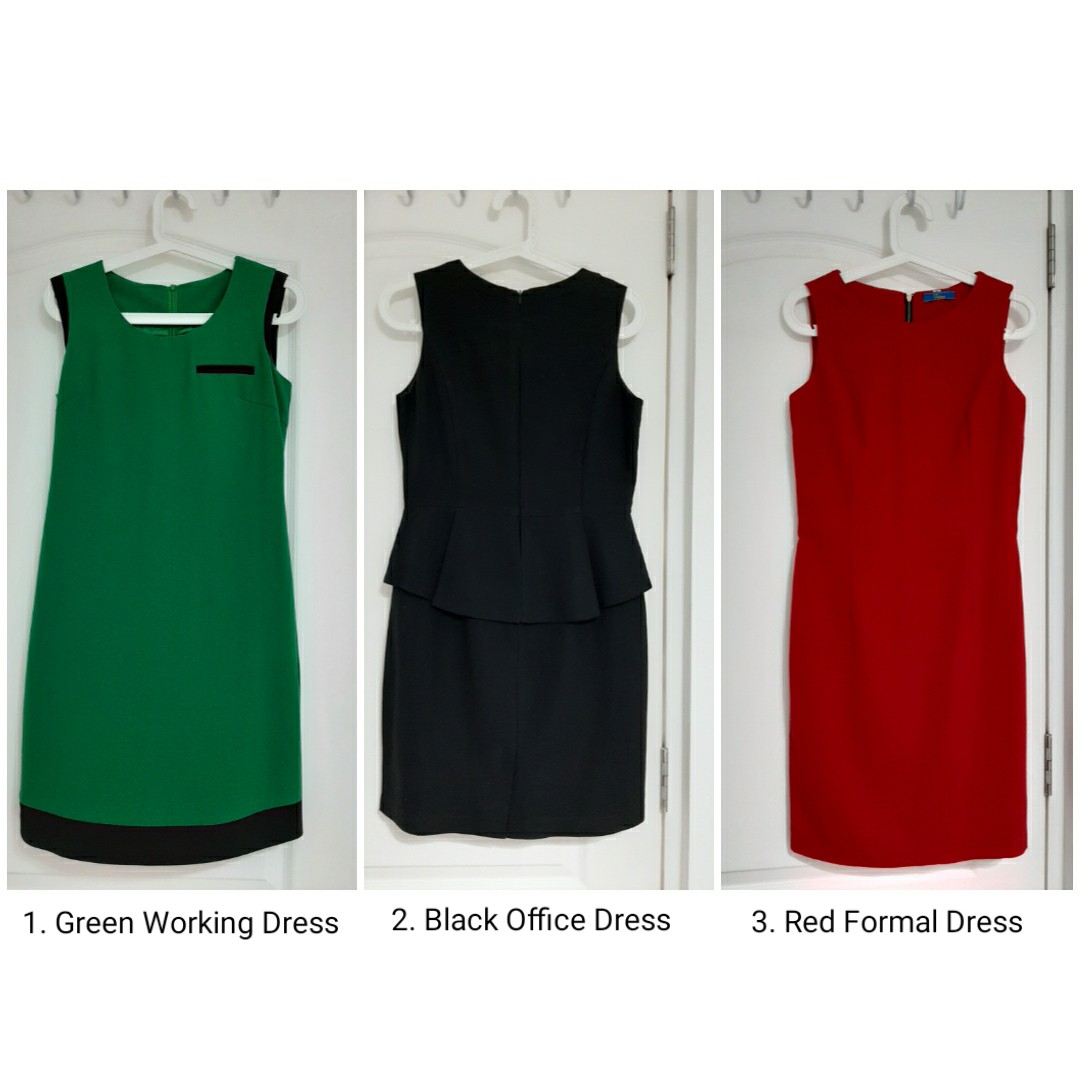 Green Working Dress/ Black Office Dress/ Red Formal Dress, Women's ...