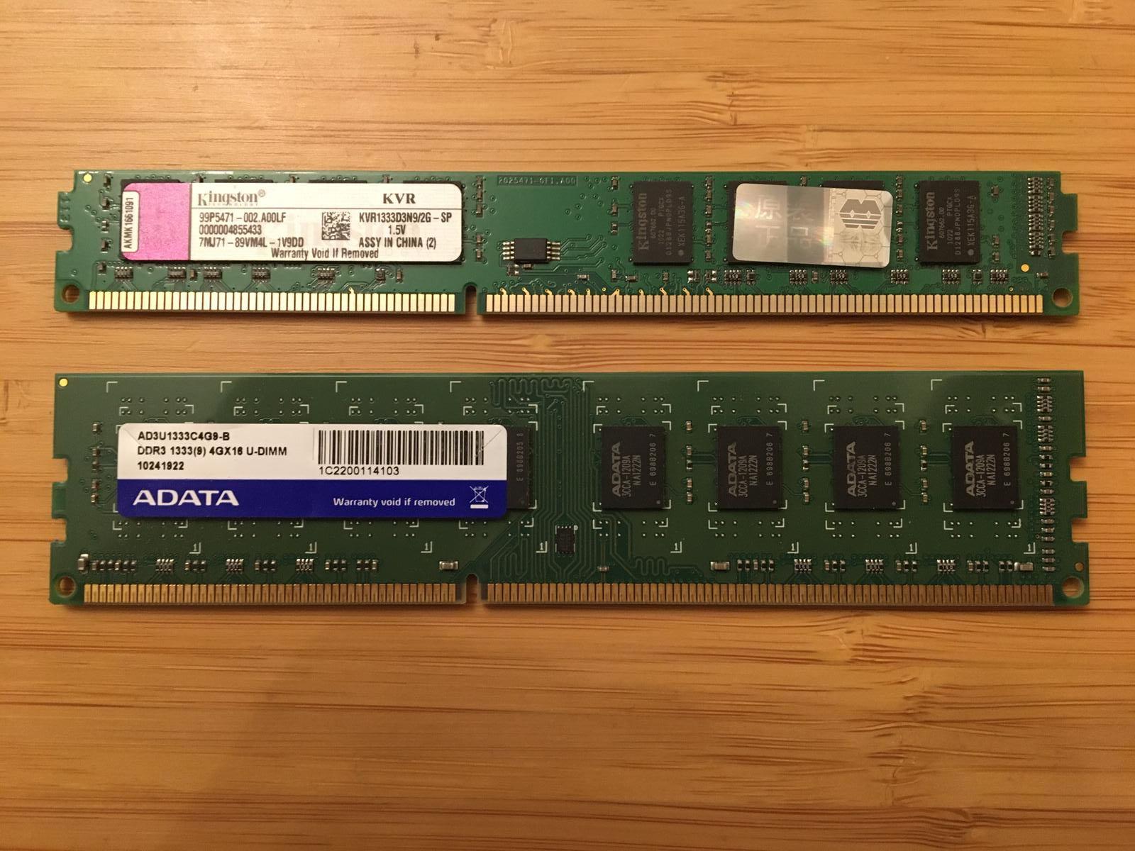 Kingston DDR3 2GB RAM KVR1333D3N9/2G & ADATA DDR3 4GB RAM AD3U1333C4G9 ...