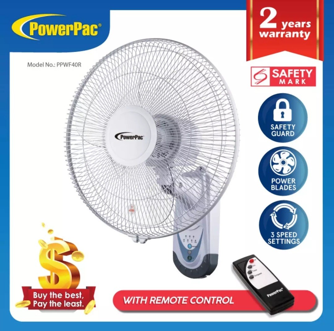 PowerPac Wall Fan 16 inch with Remote Control, Furniture & Home Living ...