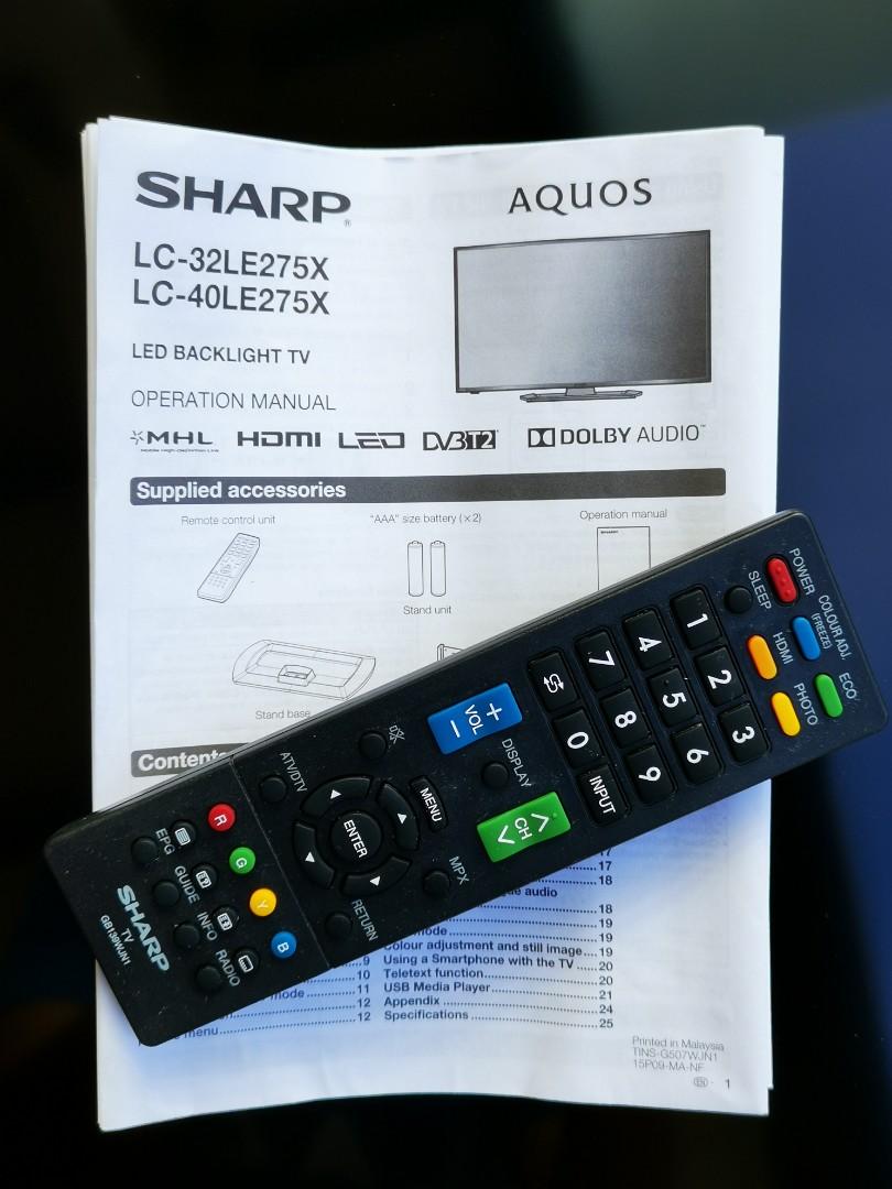 Sharp Aquos 40" Inches Full HD LED TV [LC-40LE275X], TV & Home ...