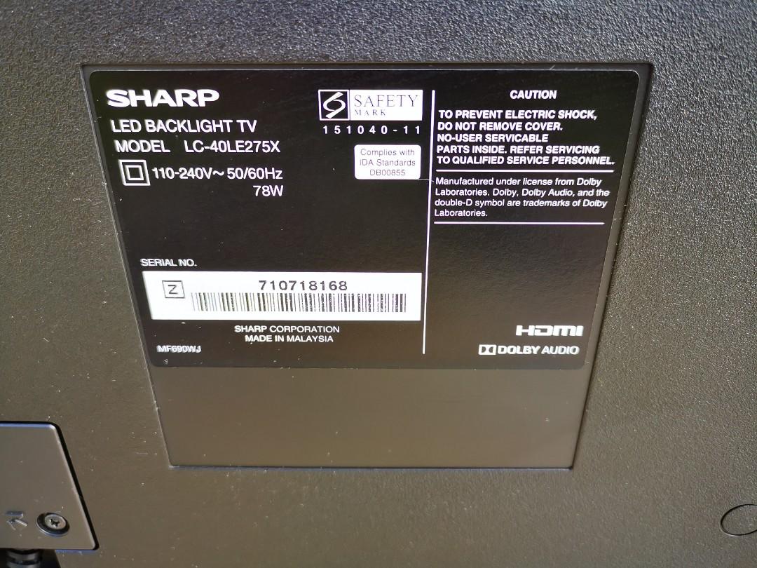Sharp Aquos 40" Inches Full HD LED TV [LC-40LE275X], TV & Home Appliances, TV & Entertainment ...
