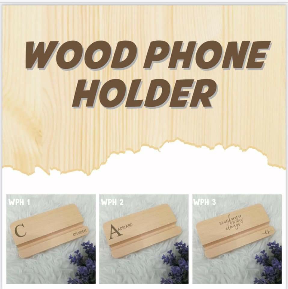 Wood HP holder with engraved name/ initial, Everything Else on Carousell