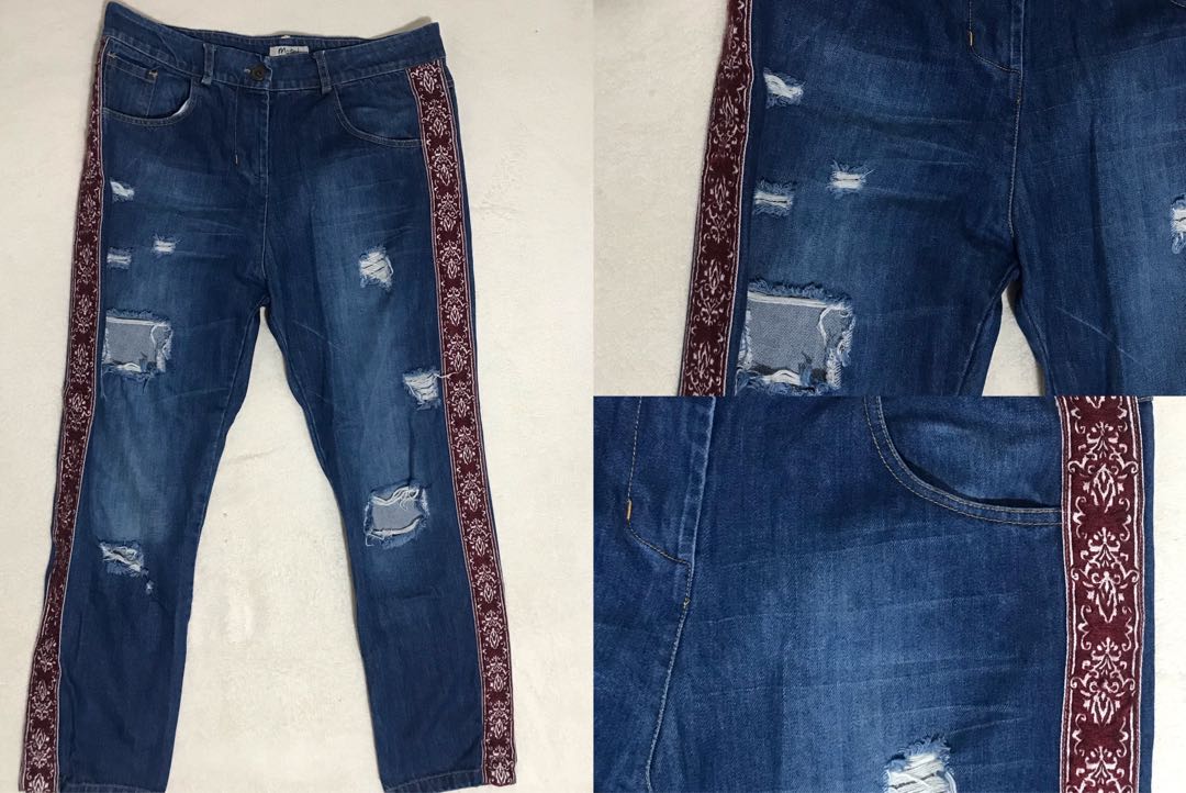 Embroidery Ripped Jeans, Women's Fashion, Bottoms, Jeans on Carousell
