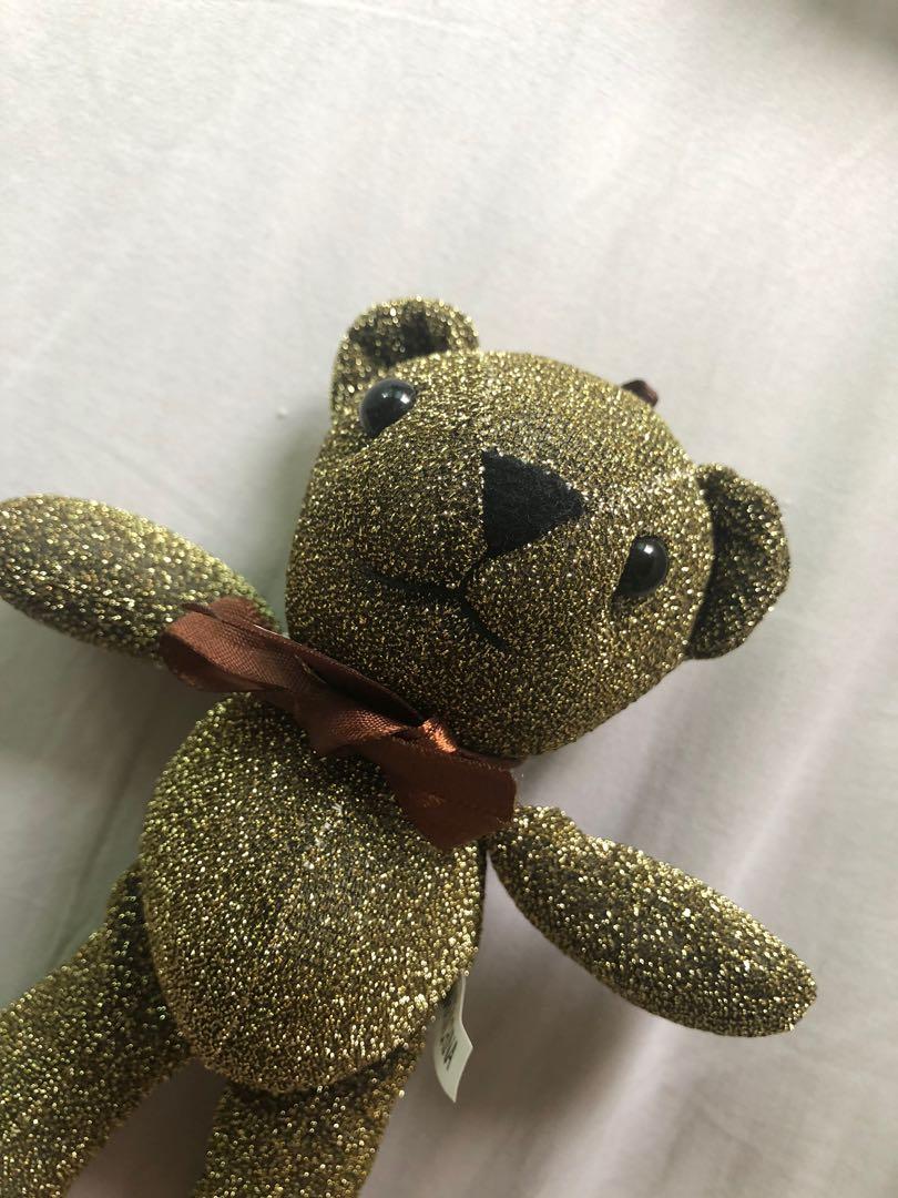 Small gold glitter teddy bear, Hobbies & Toys, Toys & Games on Carousell
