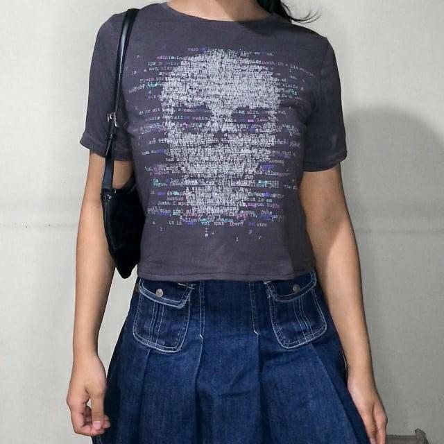 Cyber y2k mall goth punk skater fairy grunge dark gray skull baby tee ...