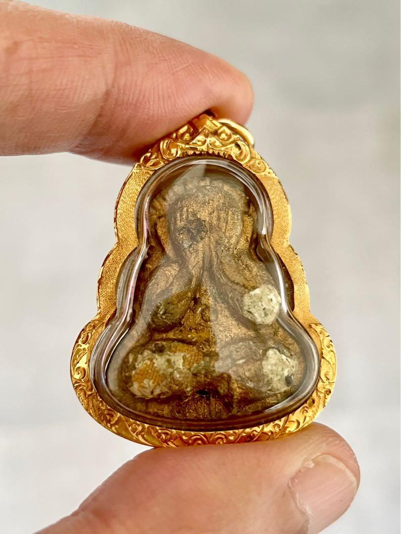 Lp Tim Phra Pidta Wat Lahanrai w/Salika Takrut Med Prakam Chanting Bead ...