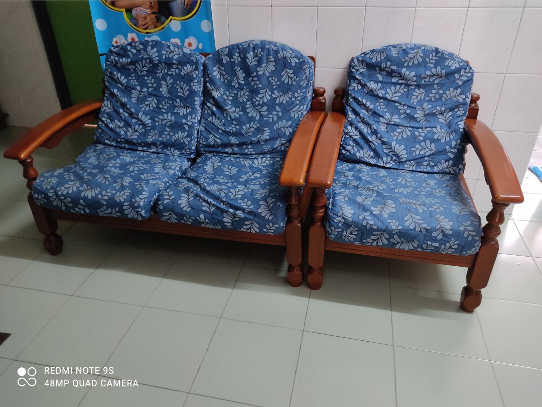Set kerusi kayu 1+2+3, Furniture & Home Living, Furniture, Sofas on ...