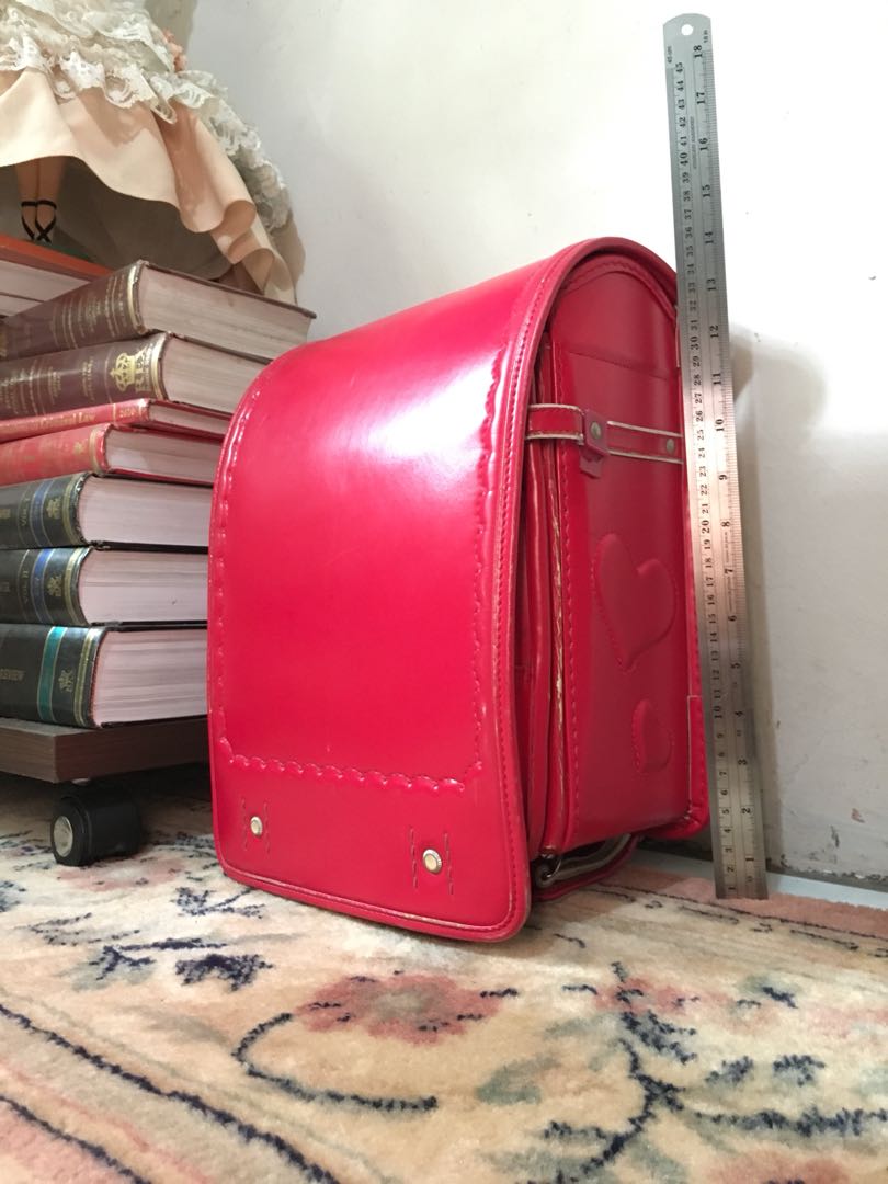 randoseru backpack Vintage Japan red hot pink backpack bag with heart ...