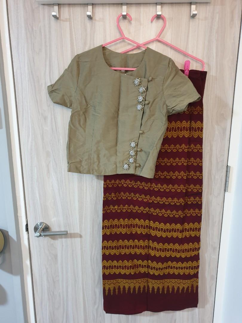 Myanmar traditional costume Longyi, Women's Fashion, Dresses & Sets ...