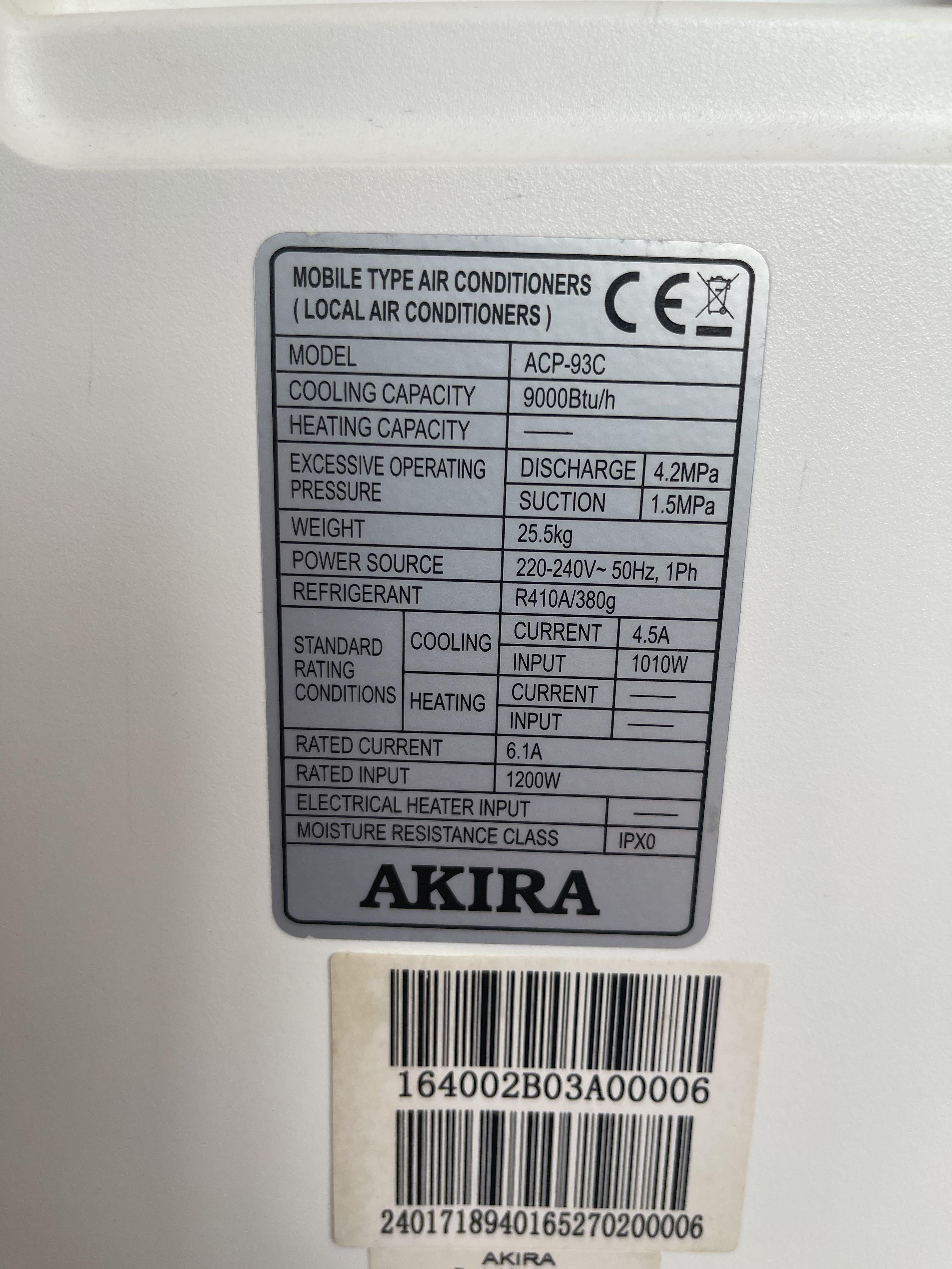 Portable Aircon (Akira), TV & Home Appliances, Air Conditioners ...