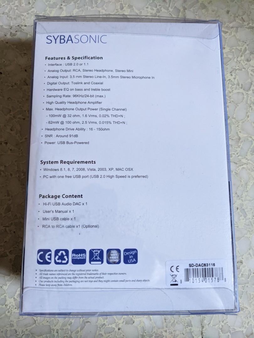 Syba Sonic USB soundcard (DAC) SD-DAC63116, Audio, Portable Audio ...