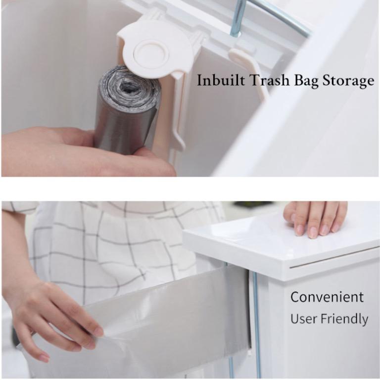 20 Litres Dustbin Rubbish Bin with Inbuilt Trash Bag Storage, Furniture ...