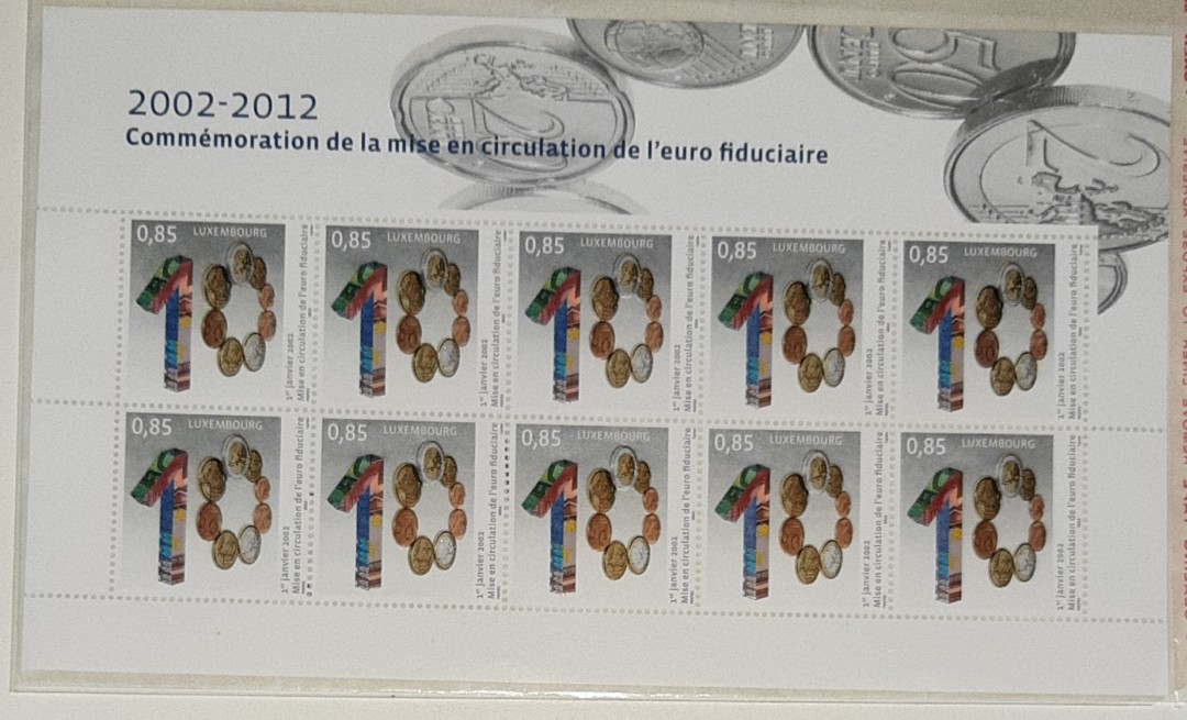 EURO circulation Anniversary (10 years) Stamp sheet, Hobbies & Toys ...