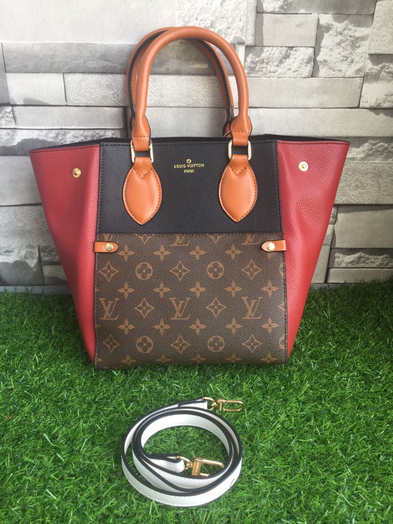 LV fold tote red mono, Luxury, Bags & Wallets on Carousell