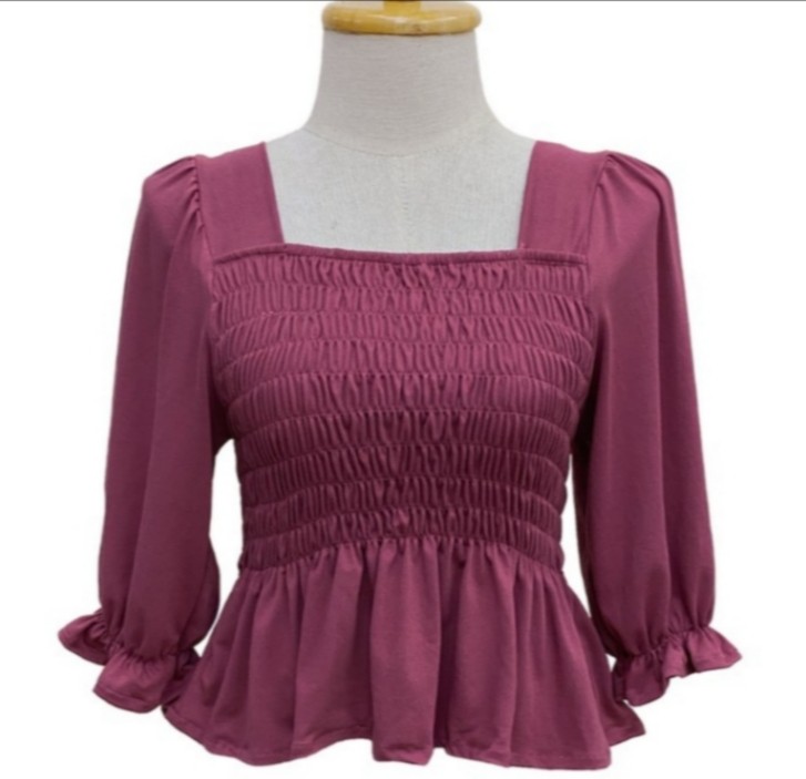 Pink Smocked Puff top, Women's Fashion, Tops, Blouses on Carousell