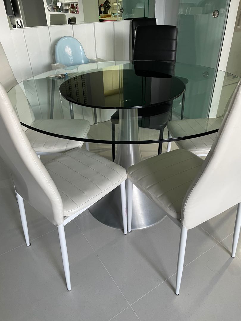 Lazy Susan Round Glass Dining Table with 6 chairs, Furniture & Home ...