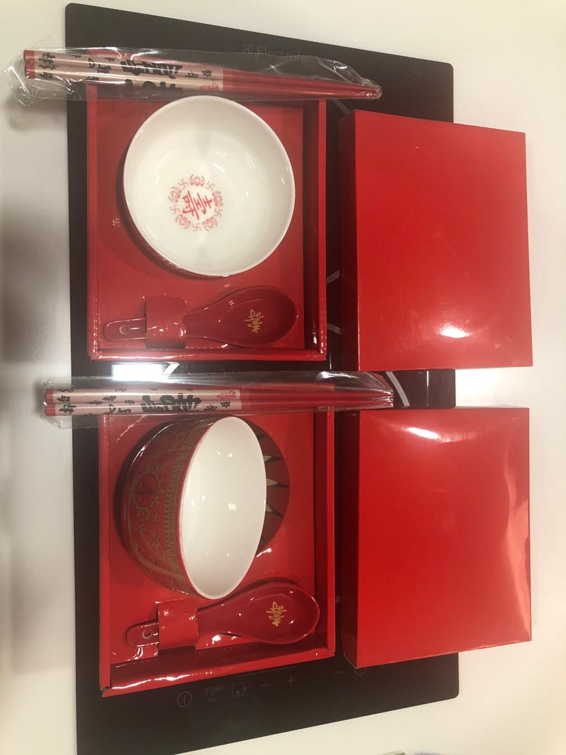 Chinese bowl set with spoon and chopsticks, Furniture & Home Living ...