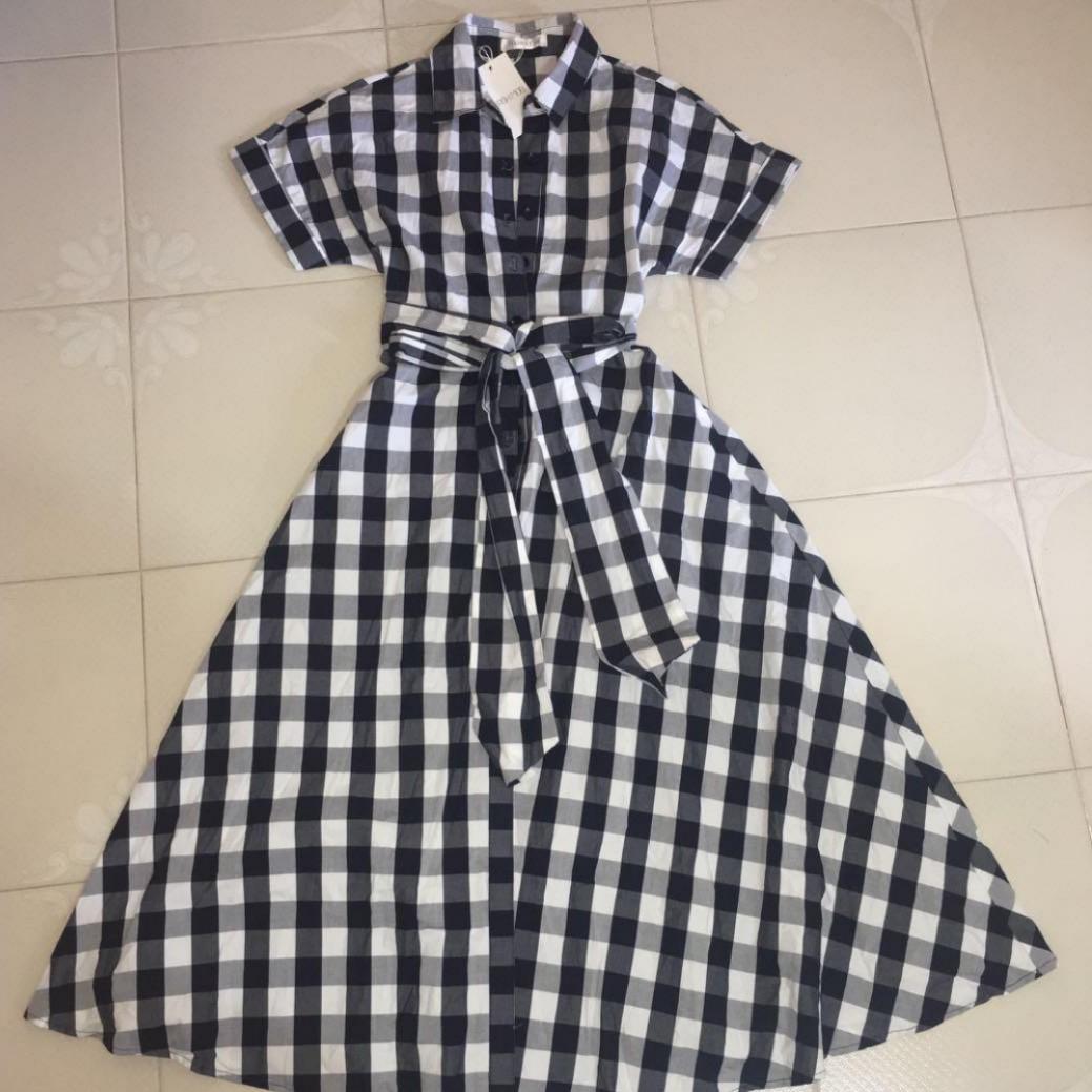 Fash Mob FM Rya Gingham Midi Dress, Women's Fashion, Dresses & Sets ...