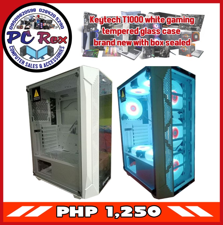 Keytech T1000 white gaming tempered glass case 1250 only brand new with ...