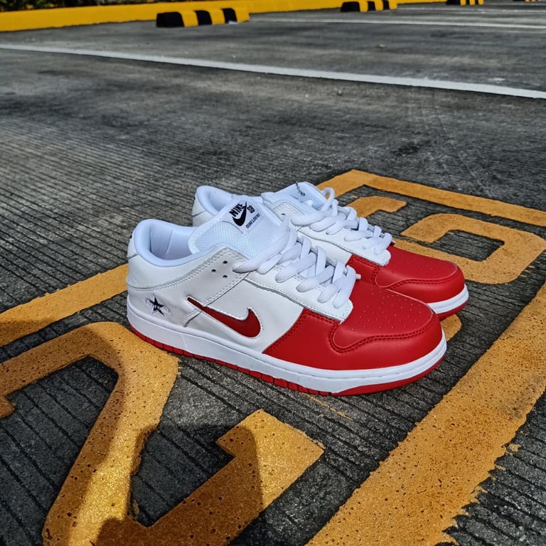 Nike SB Dunk Low Supreme Jewel Swoosh Red, Men's Fashion, Footwear ...