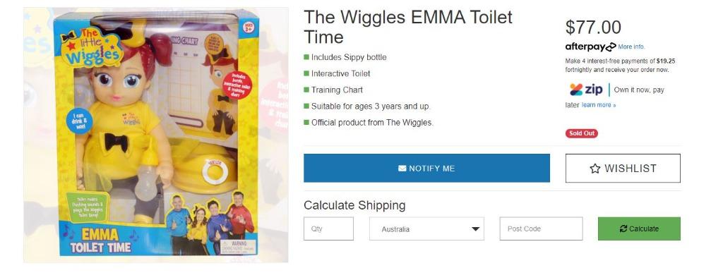 THE WIGGLES EMMA TOILET TIME #weekend special , 興趣及遊戲, 收藏品及紀念品, 明星周邊 ...