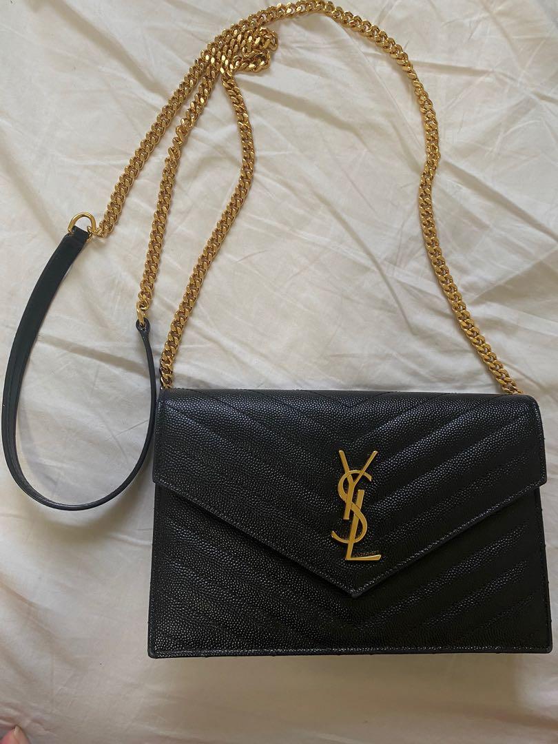 YSL envelope chain wallet in gold, Luxury, Bags & Wallets on Carousell