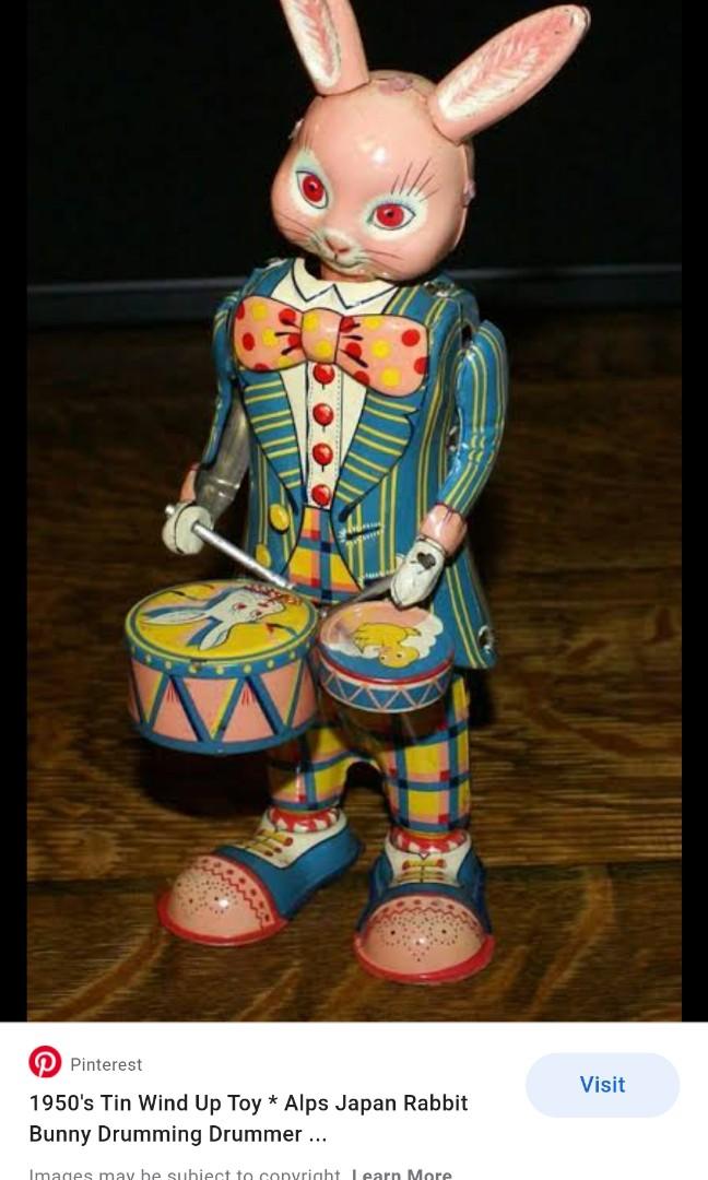 1950s Tin Toy Wind up Japan Rabbit Bunny Drummer, Hobbies & Toys ...