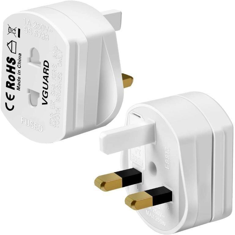 VGUARD 1A Fuse Adaptor Plug, [2 Pack] UK Adapter Plug 2 Pin (round or ...